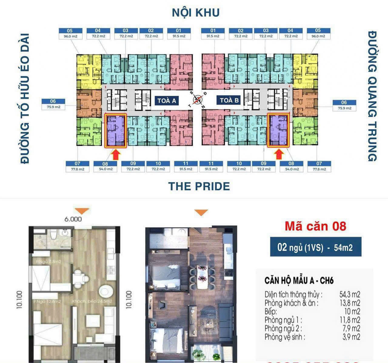 Thiết kế căn hộ 2 ngủ 54m2 dự án chung cư The Charm An Hưng